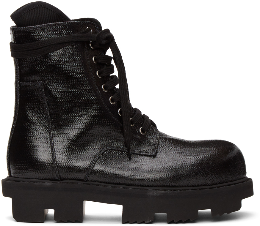 Rick Owens Black Megatooth Army Boots In 99 Black - 49% Off